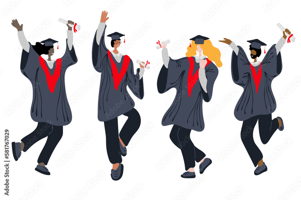 University graduates. A group of happy diverse international graduates ...