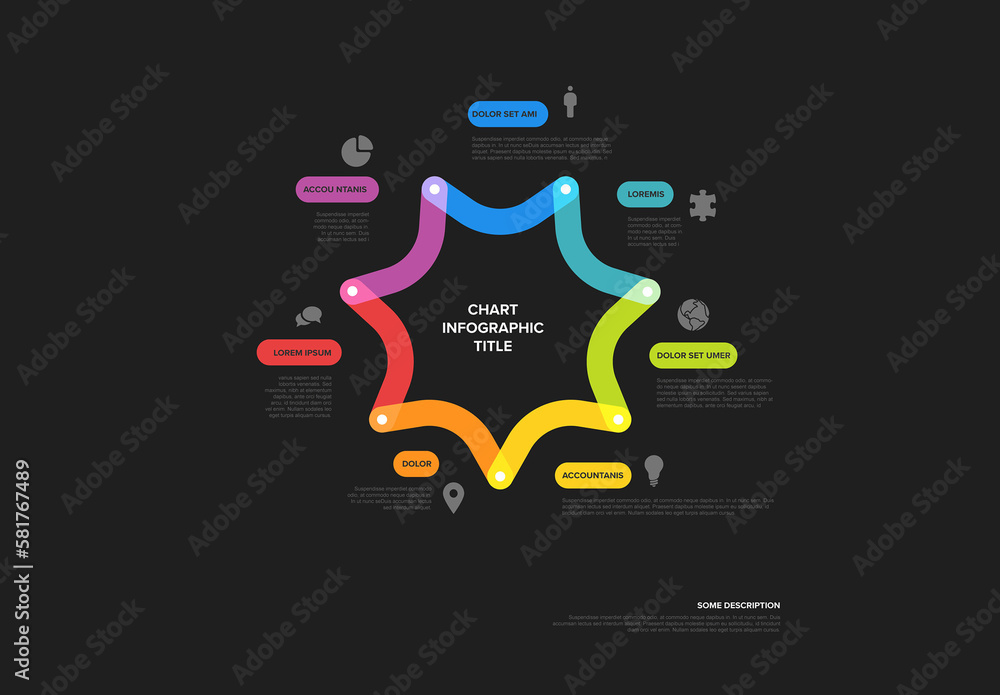 Seven blocks star chart dark multipurpose infographic template Stock ...