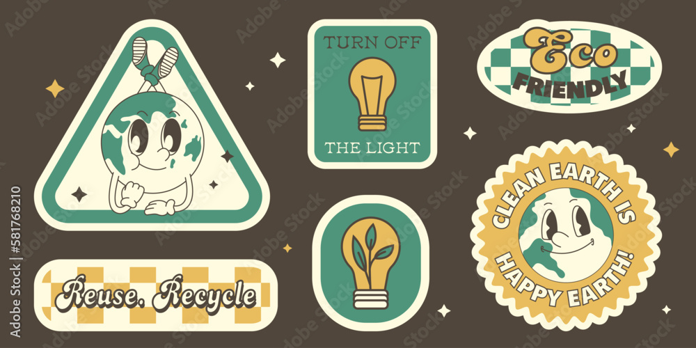 Save the planet in trendy retro cartoon style. Poster for Earth Day ...