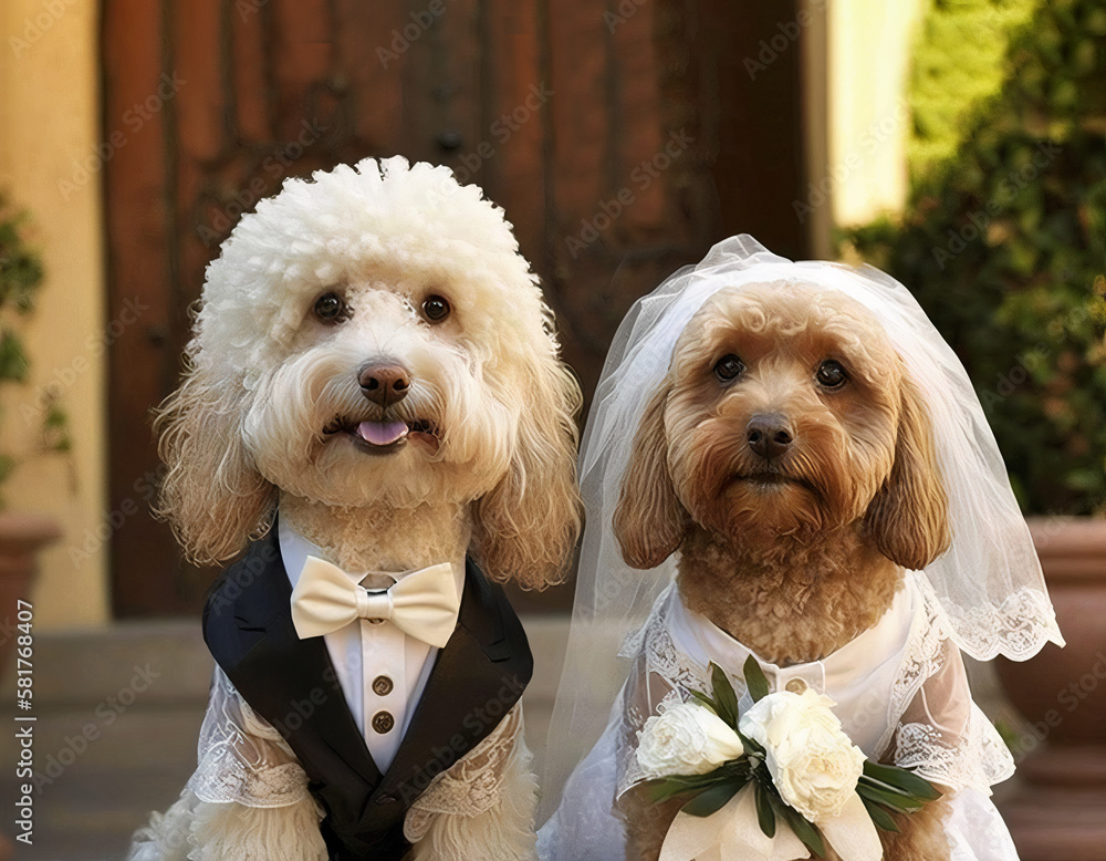Cute cockapoo dog bride and groom at a wedding AI generative Stock ...