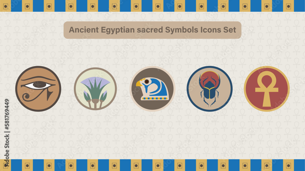Ancient Egyptian sacred Symbols Illustrations Vector Icons Set Stock ...
