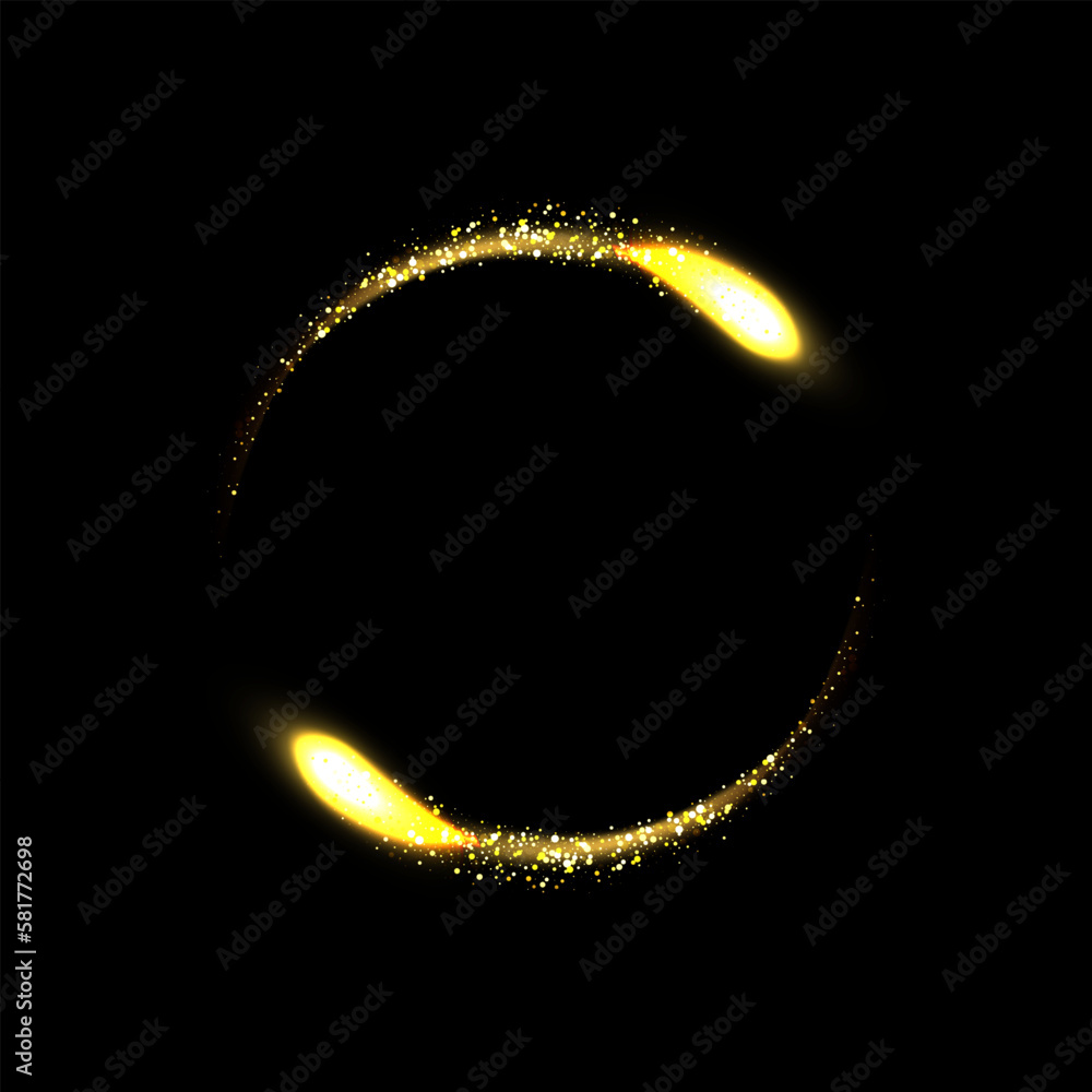 Golden light circle with sparkles, glow effect. Realistic golden shiny ...