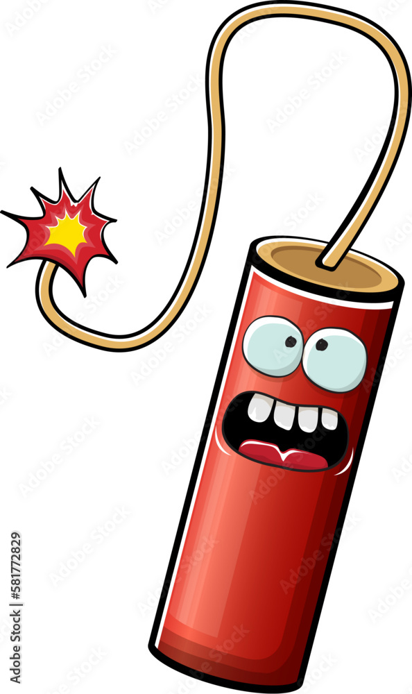 Cartoon burning dynamite characters isolated on white background. Funky ...