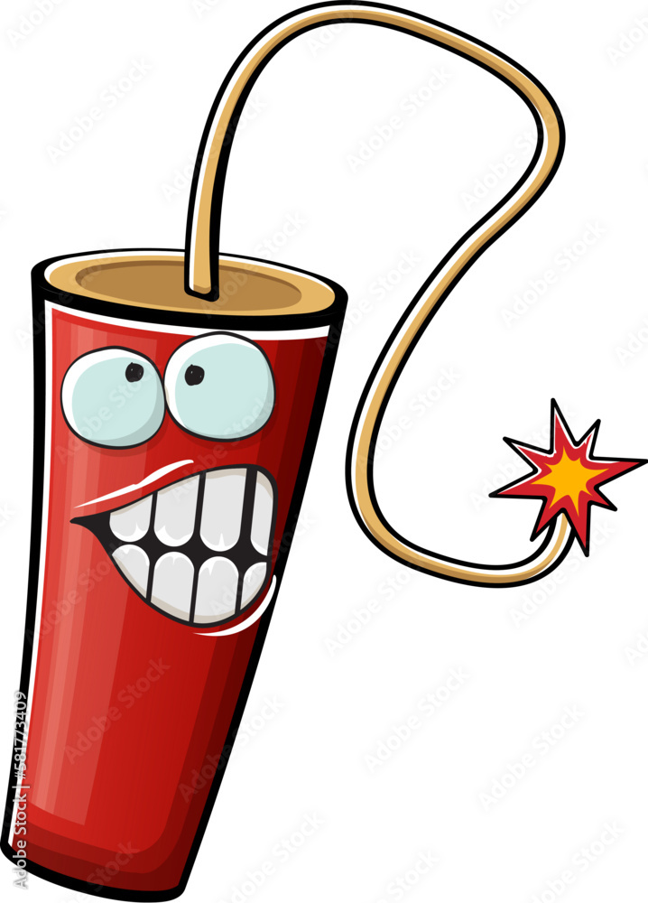 Cartoon burning dynamite characters isolated on white background. Funky ...
