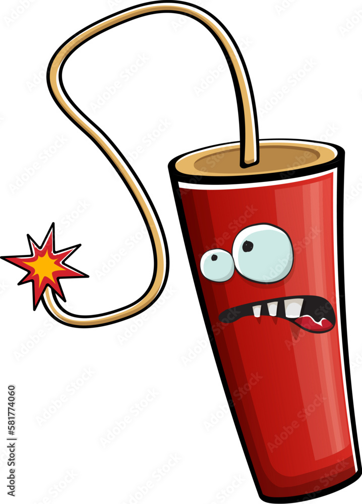 Cartoon burning dynamite characters isolated on white background. Funky ...