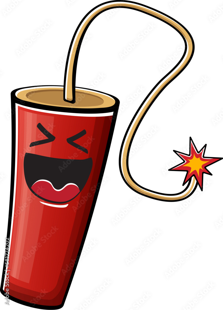 Cartoon burning dynamite characters isolated on white background. Funky ...