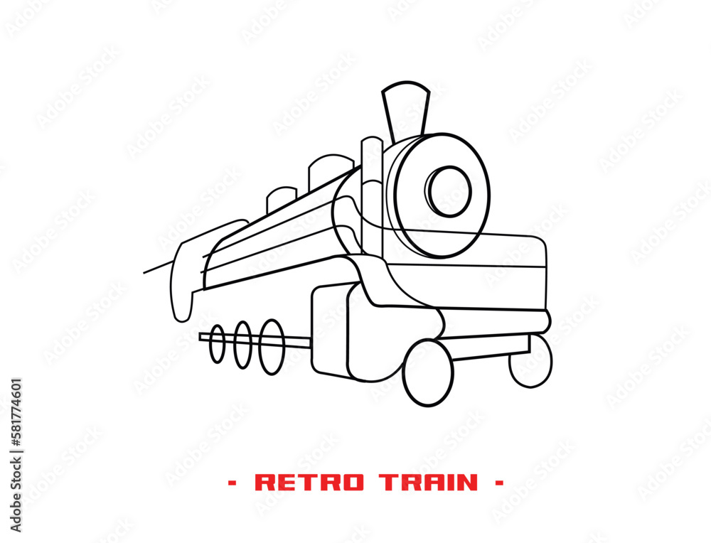Vintage steam train locomotive, minimalistic line art Stock Vector ...