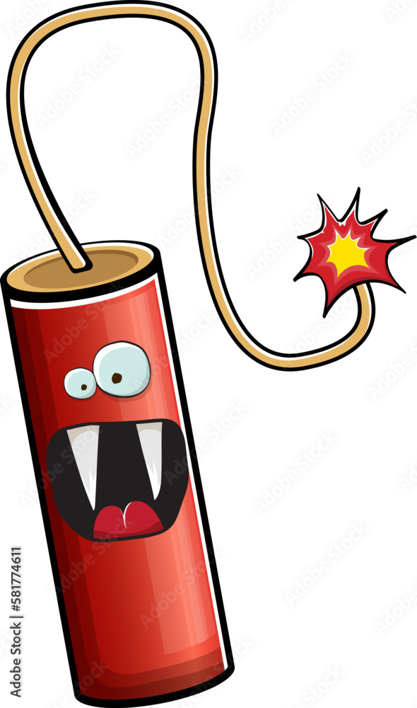 Cartoon burning dynamite characters isolated on white background. Funky ...