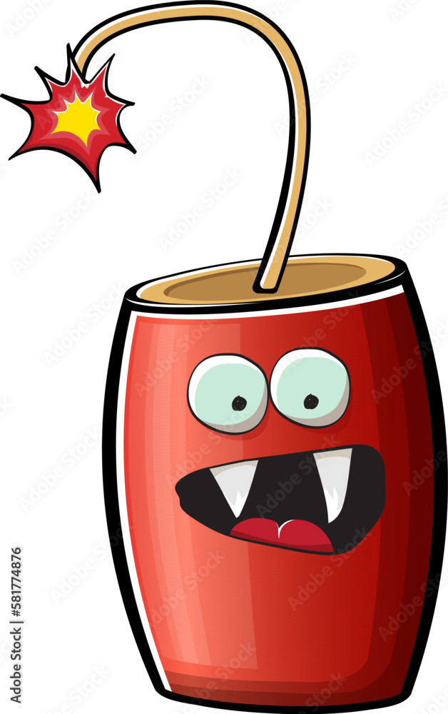 Cartoon burning dynamite characters isolated on white background. Funky ...