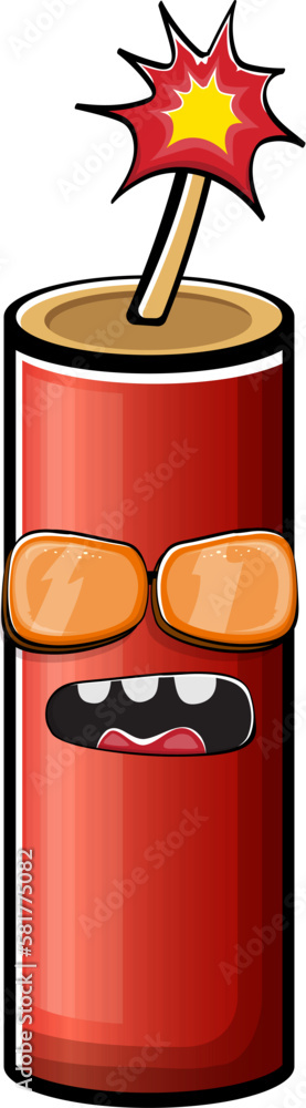 Cartoon burning dynamite characters isolated on white background. Funky ...