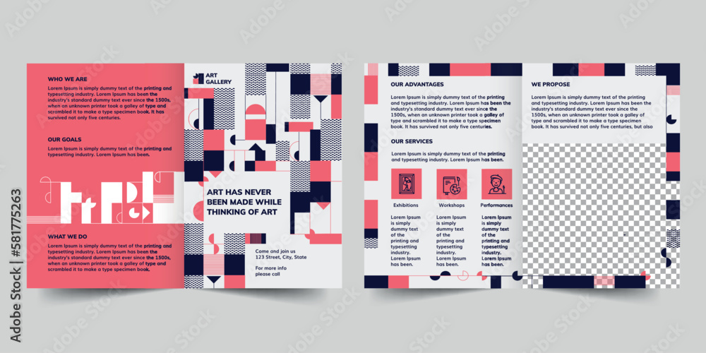 Art Gallery bifold brochure template. A clean, modern, and high-quality ...
