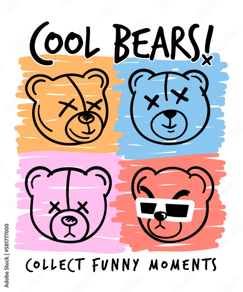 cool bears slogan with pleasant bears vector illustration. Graphic ...