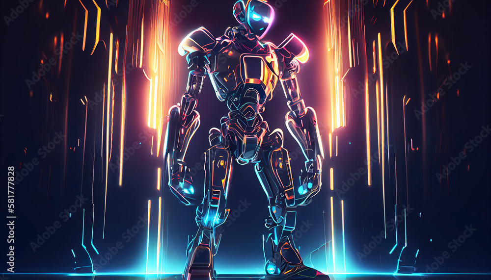 Robot , neon high-tech concept, esports game of cyberpunk science ...