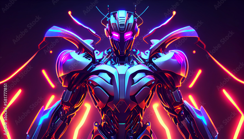 Robot , neon high-tech concept, esports game of cyberpunk science ...