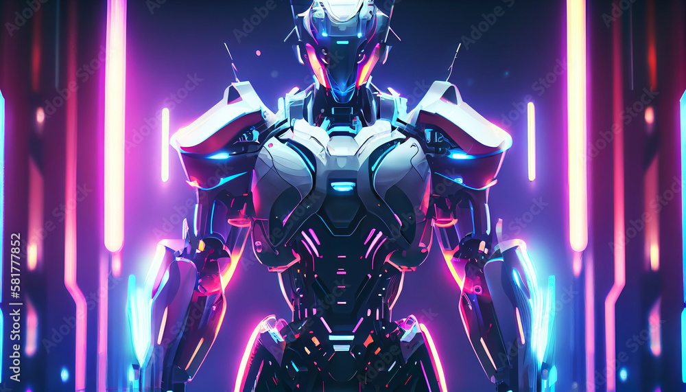 Robot , neon high-tech concept, esports game of cyberpunk science ...