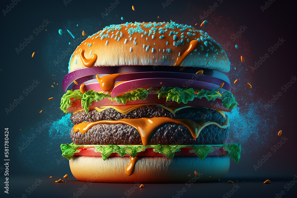 Massive tasty burger wallpaper fast food background with Generative AI ...
