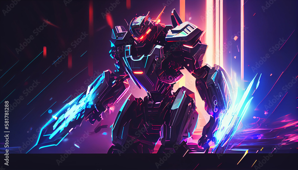 warrior Robot , neon high-tech concept, esports game of cyberpunk ...