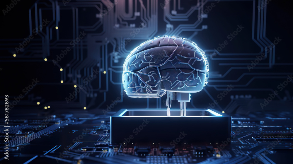 Digital brain connected to data center. Artificial intelligence concept ...