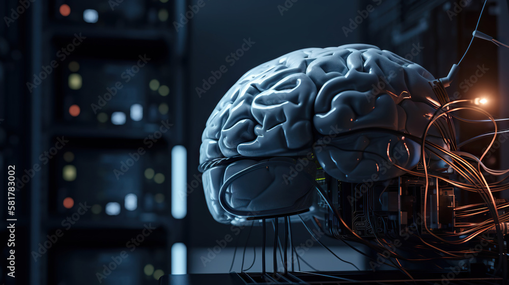 Digital brain connected to data center. Artificial intelligence concept ...