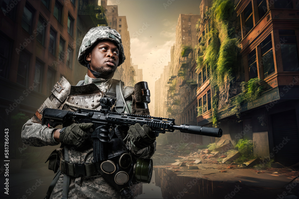 Foto de Art of african military man dressed in uniform holding rifle ...