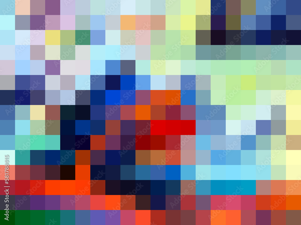 Abstract colorful pixel background. Vibrant colored rectangles of and geometric shapes. Trippy ...