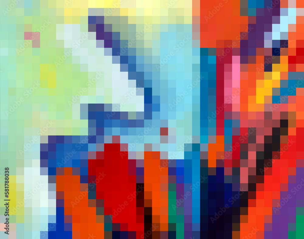 Abstract colorful pixel background. Vibrant colored rectangles of and geometric shapes. Trippy ...