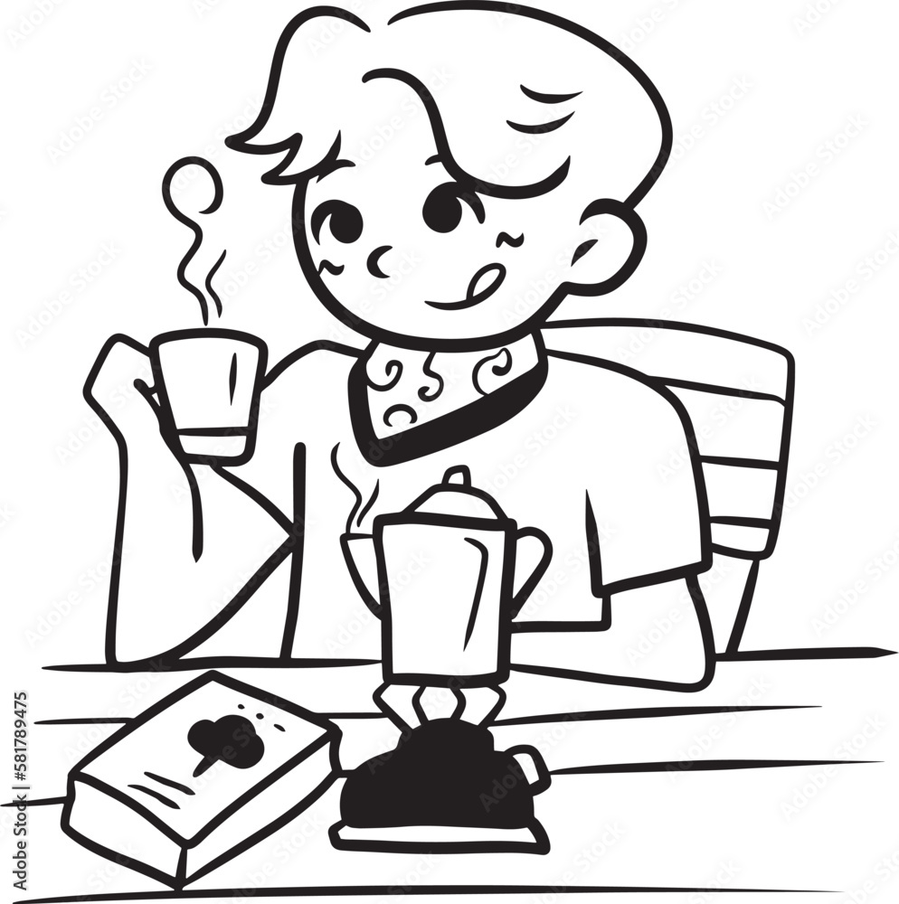 Man drinking coffee cartoon doodle kawaii anime coloring page cute ...