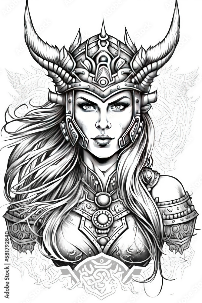 A colouring book page: Viking warrior, Norse mythology, Vikings created with Generative AI ...