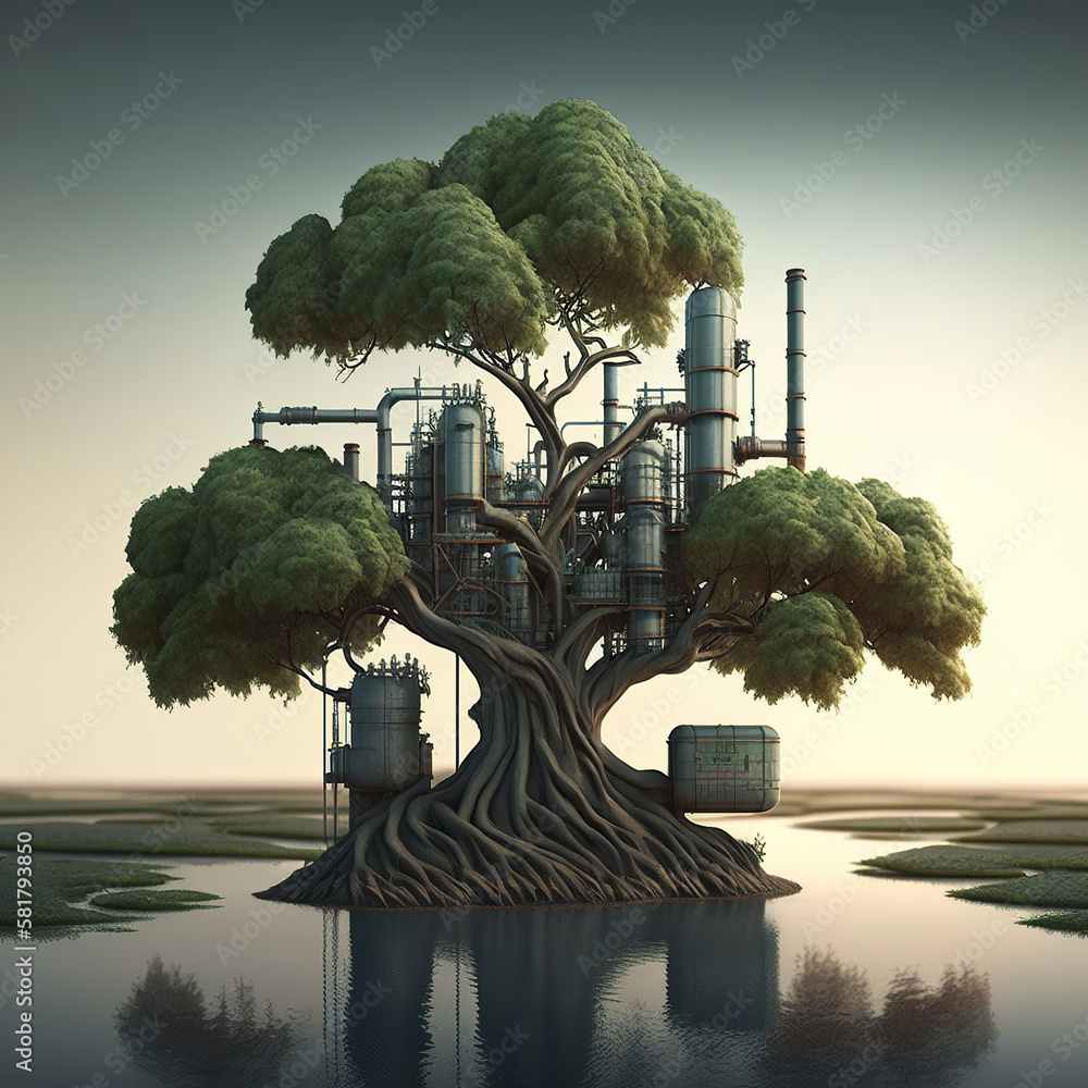 Harvesting Sustainability: A Tree-Based Factory Illustration for Eco ...