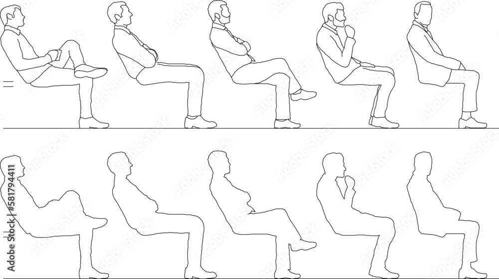 Vector illustration sketch of ideal size people sitting on bench and ...