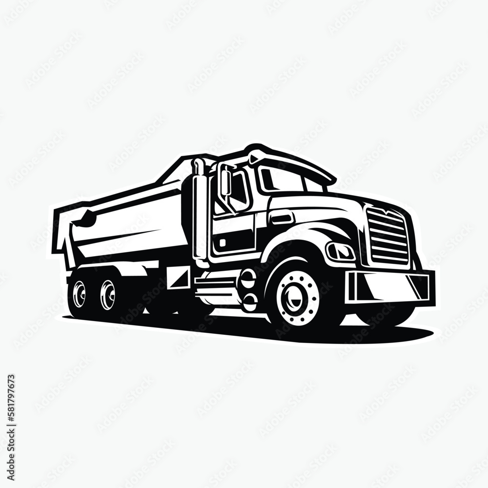 Dump Truck Silhouette Vector Art. Tipper Truck Monochrome Vector Art ...