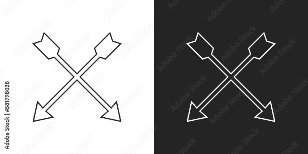 black and white crossed arrow flat icon. weapon, arrow, arrows, cross ...