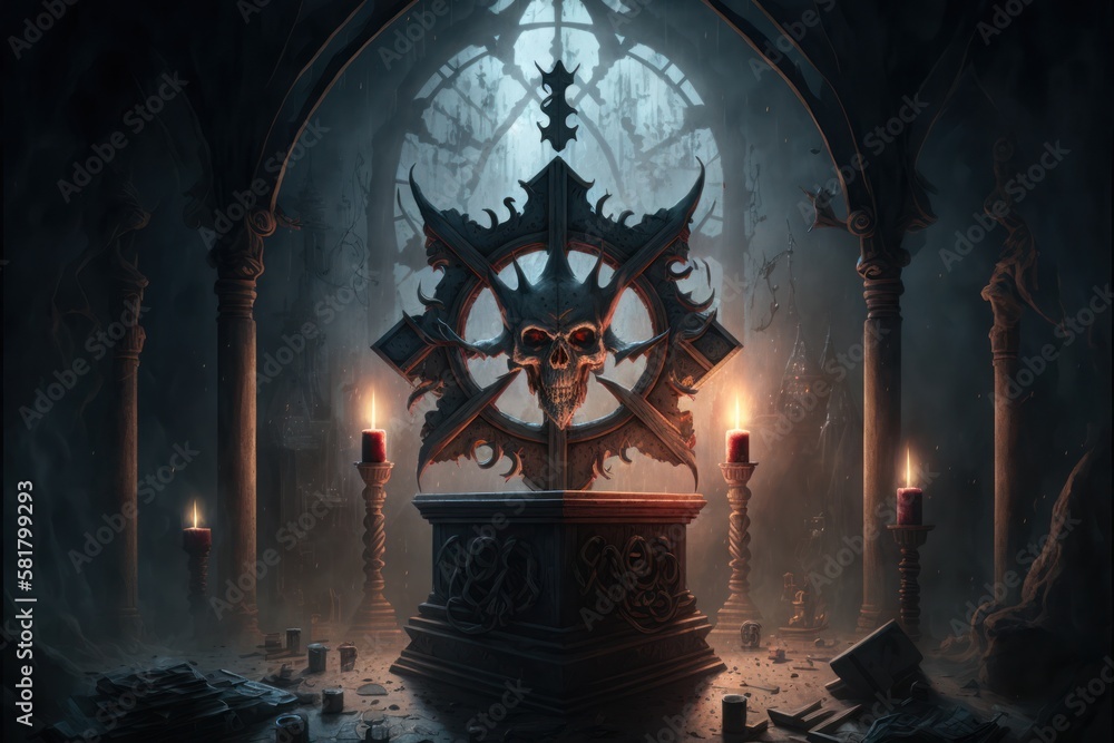 Eerie and Spooky Cultist Altar to an Evil Entity or God, Concept Art ...