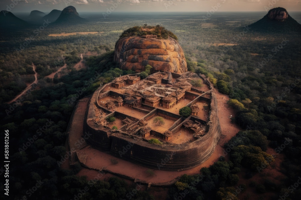 aerial picture of Sigiriya, also known as the Lion Rock, a former ...