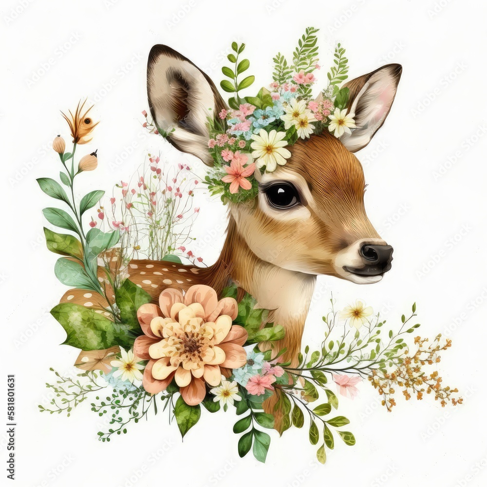 Cute Baby Deer Floral, Wildlife, Innocent, Playful, Charming, Spring ...
