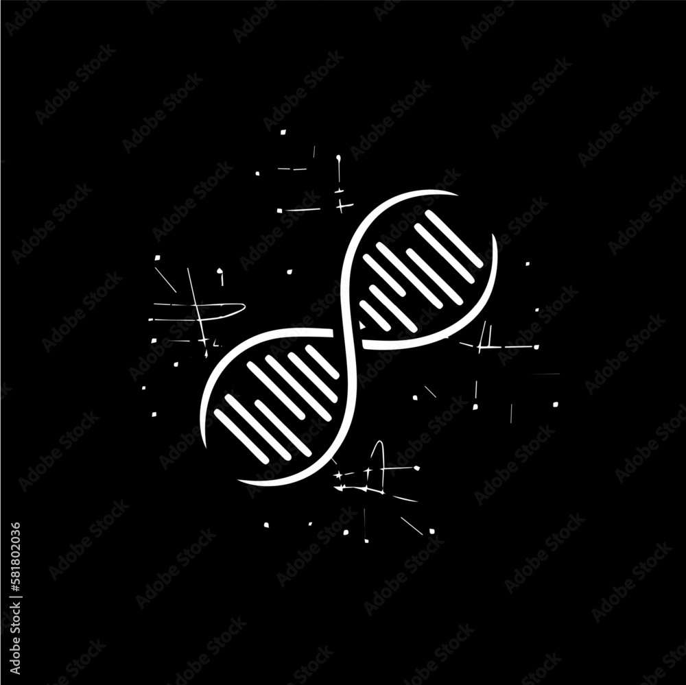 DNA text logo template, white icon of helix structure on black ...