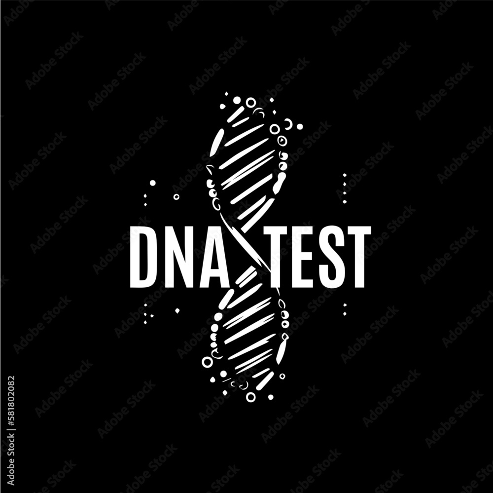 DNA text logo template, white icon of helix structure on black ...
