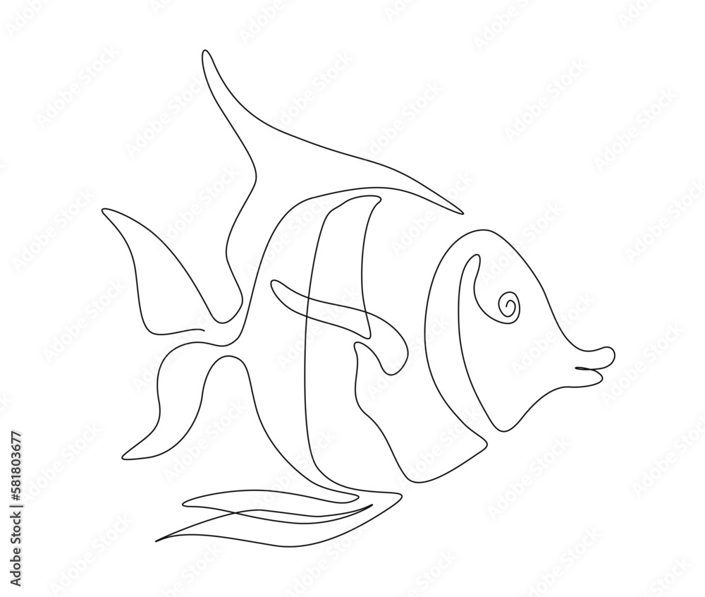 Continuous one line drawing of fish. Simple butterflyfish outline ...