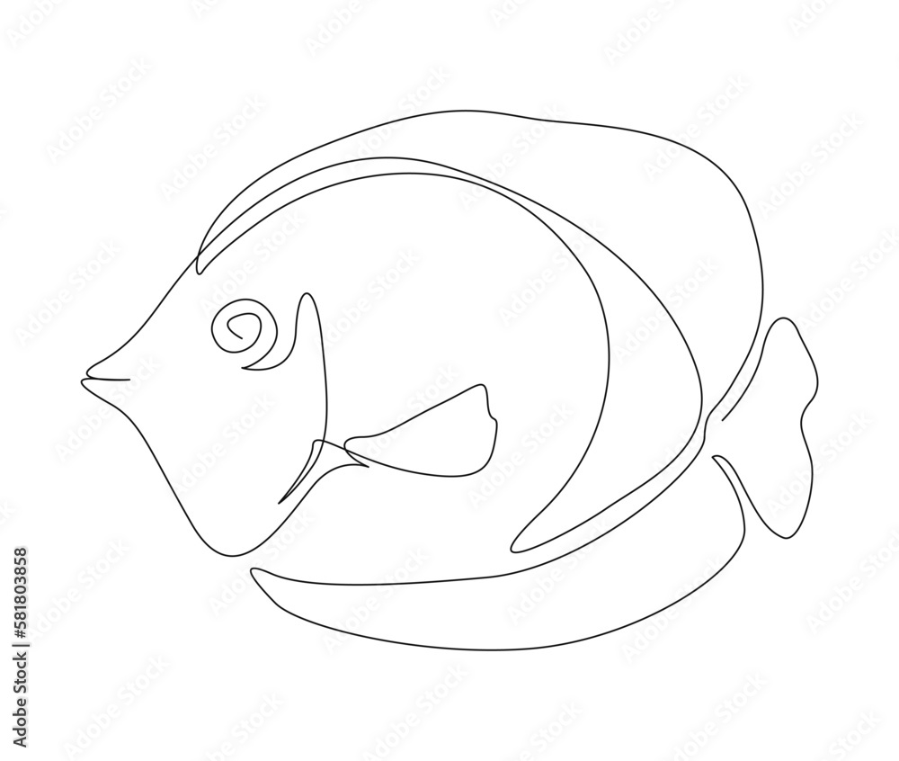 Continuous one line drawing of fish. Simple butterflyfish outline ...