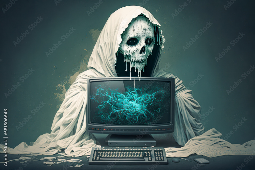 Neural network artificial intelligence as fantasy cyborg death skull ...