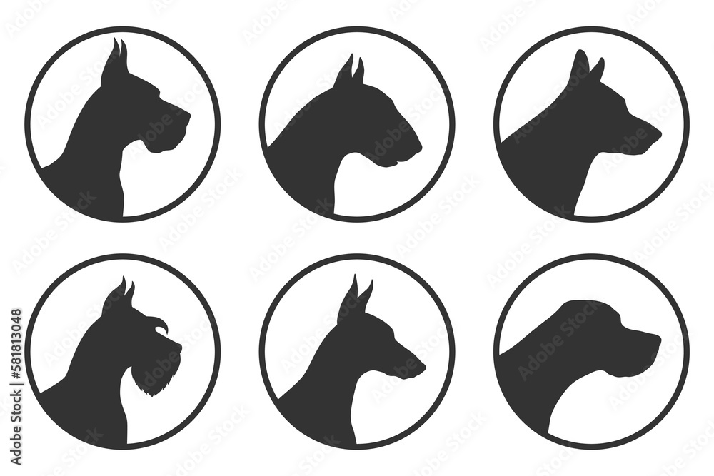Dog breeds graphic icons set. Dogs signs in the circle isolated on ...