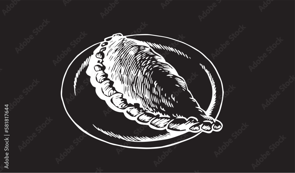 Vector illustration of Italian calzone on a plate on black background ...