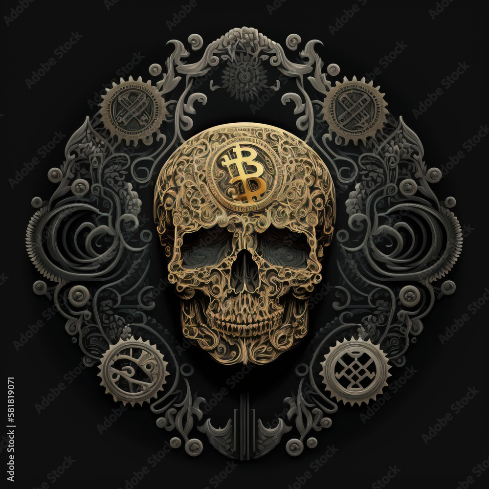 Filigree skull with bitcoin symbol on the forehead created with AI ...