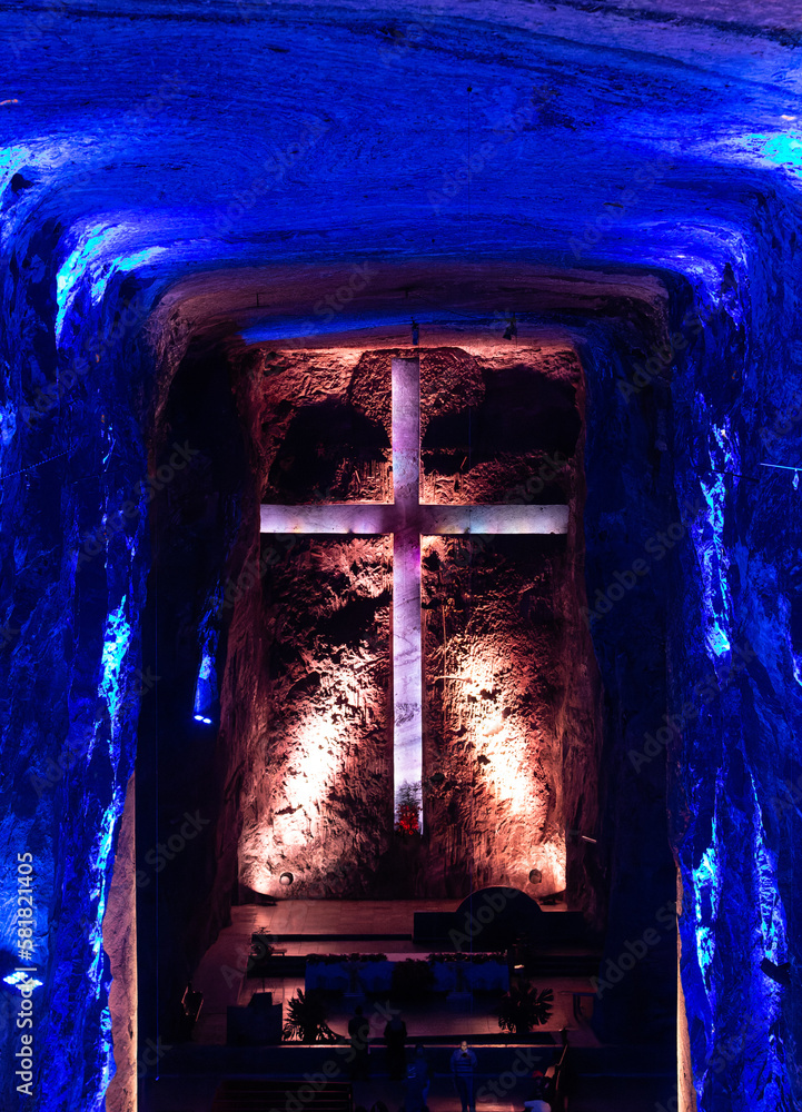Chapel in the Salt Cathedral of Zipaquira, underground Catholic church ...