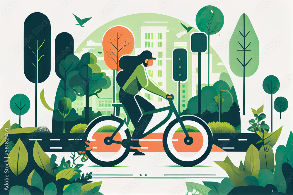 Sustainable transportation for a greener world. Stock Illustration ...