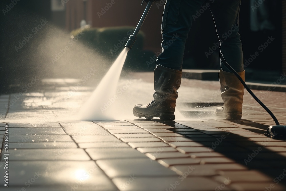Pressure washing the pavement for outdoor maintenance - Generative ai ...