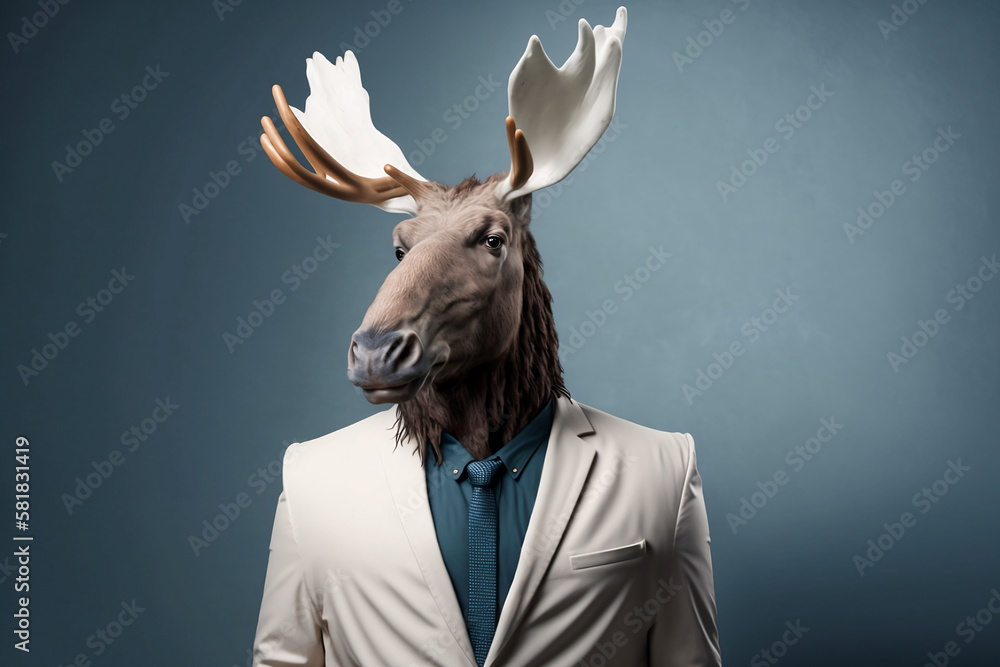 The moose in a business suit: a majestic leader, creative stock image ...