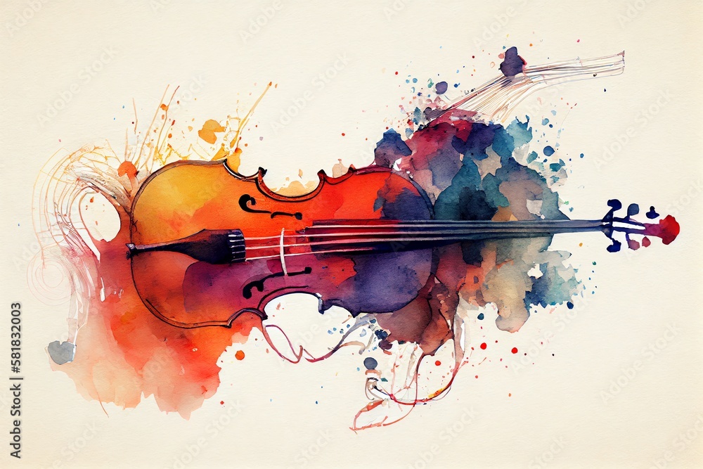 Watercolor Illustration of a Abstract Violin Background. Generative AI ...