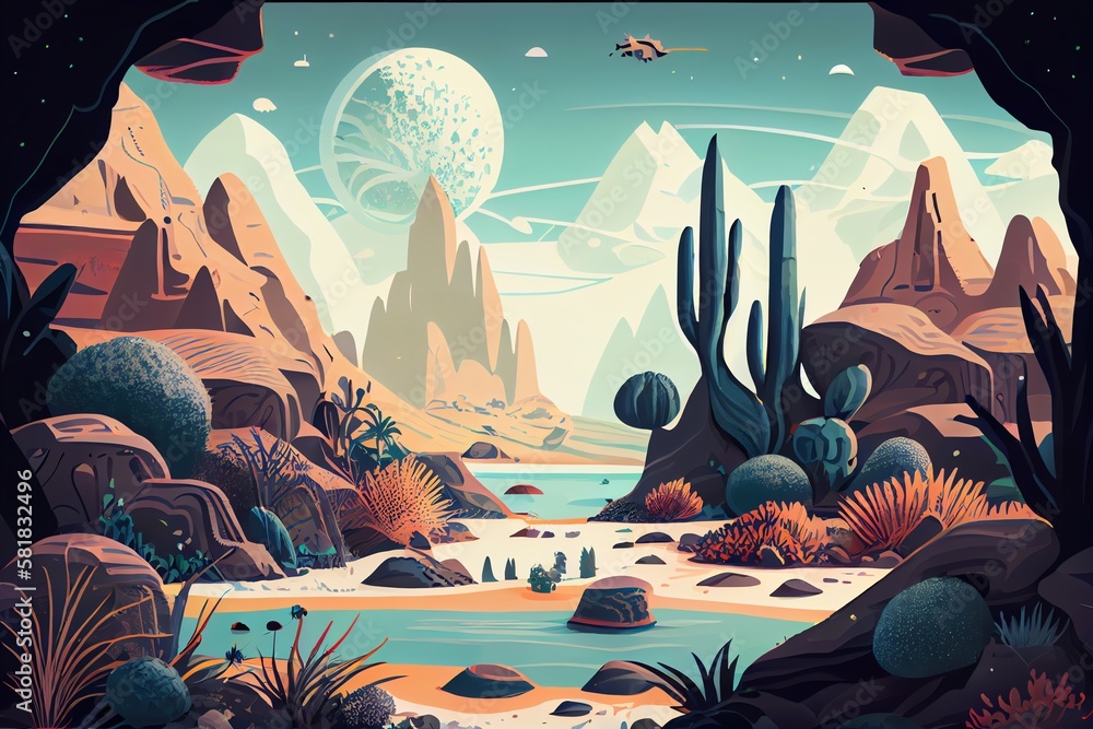 Illustration Of Extraterrestrial Exploration, An Alien Landscape With ...