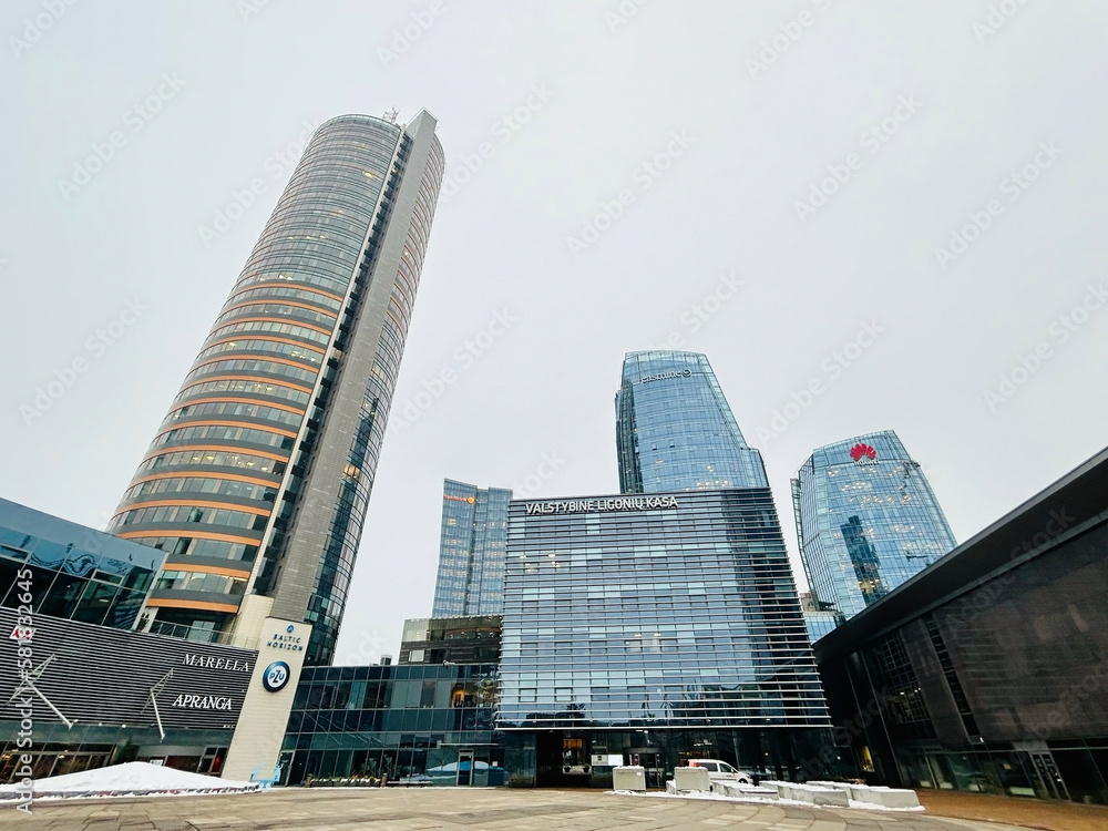 Vilnius, Lithuania, March 2023: Europe square Vilnius. Business city ...